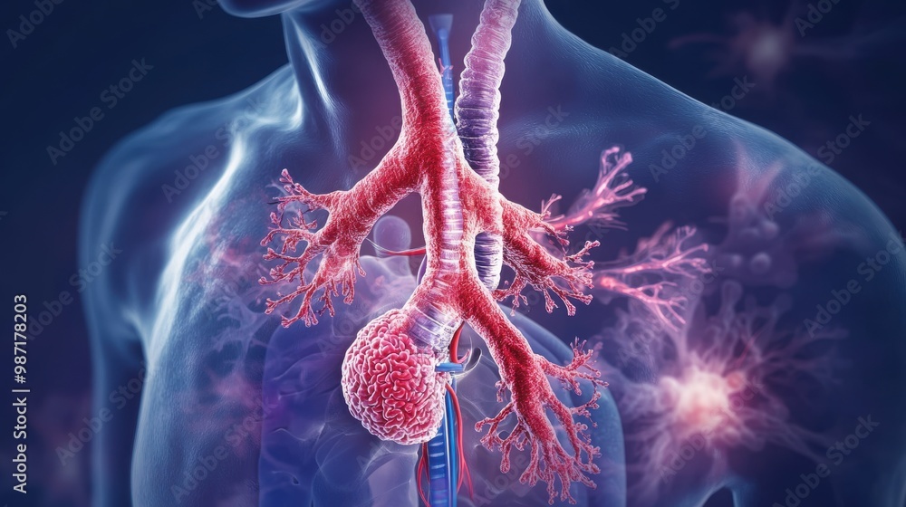 inflamed and obstructed bronchial tubes during a severe asthma attack ...