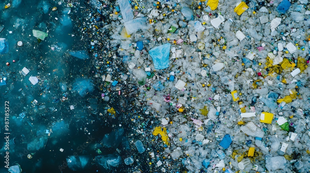 Plastic pollution in the ocean, a serious environmental problem. Stock ...