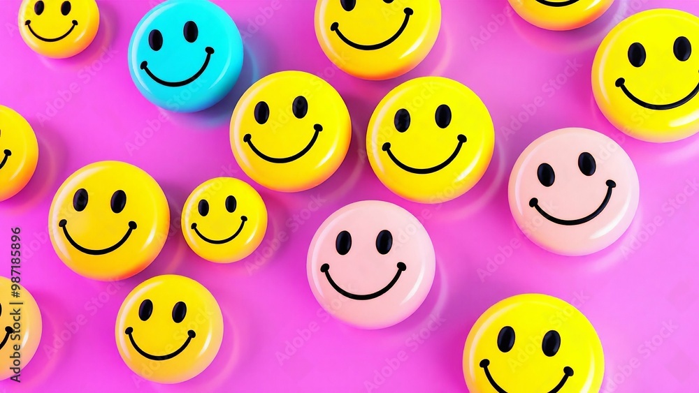 3D Smiley Faces, Neon Pastel Wallpaper, Glossy Texture Design, Playful ...