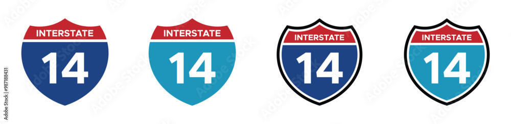interstate, sign, 14, freeway, vector, travel, illustration, road ...