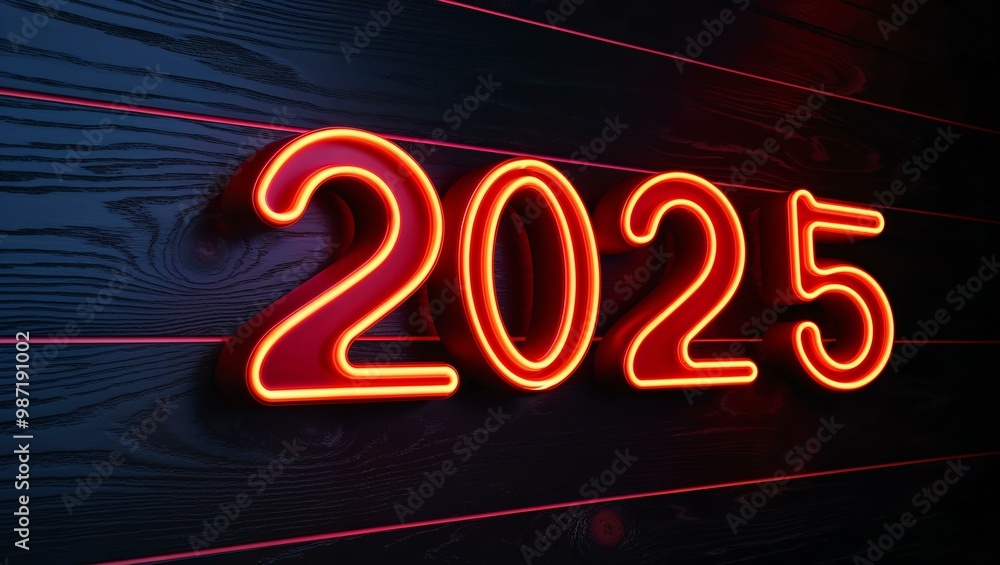 vibrant red 2025 in neon lettering bold font background Stock ...