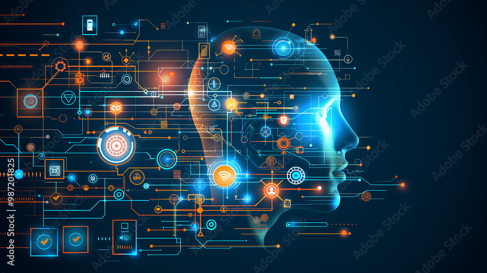 The concept of LLM, AI Large Language Model with icons concept. AI deep learning to use for work ...
