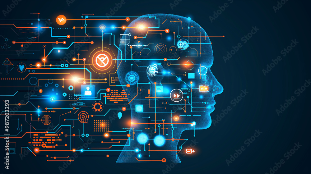 The concept of LLM, AI Large Language Model with icons concept. AI deep learning to use for work ...
