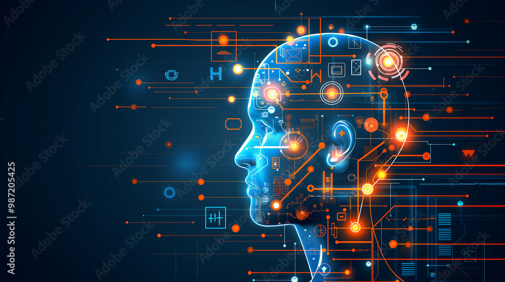 The concept of LLM, AI Large Language Model with icons concept. AI deep learning to use for work ...