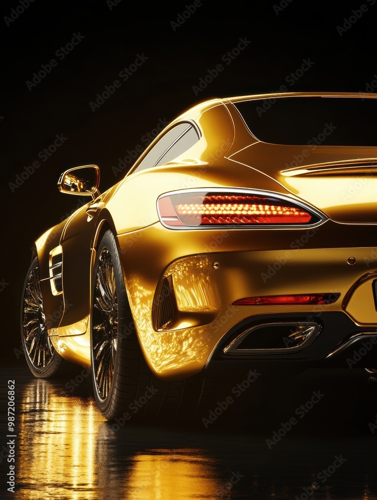 Luxury expensive gold metallic car parked on black background. Sport ...