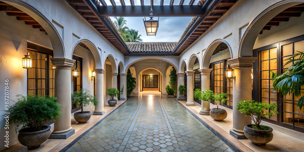 Courtyard house featuring a long corridor , architecture, interior ...