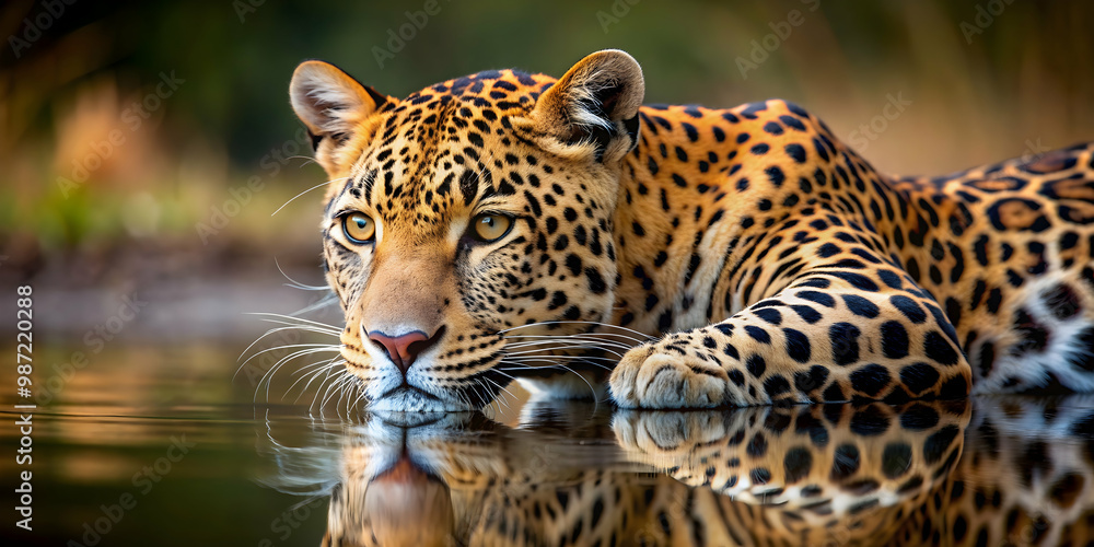 Leopard intensely stares at its reflection in the water , Leopard ...
