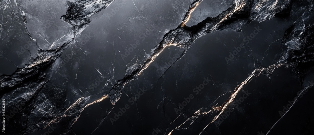 Smooth black obsidian with subtle light reflections and intricate ...