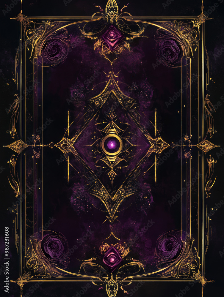 Gothic Tarot Card Design with Intricate Gold Details and Deep Purple ...