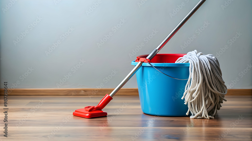 Stock photo of a mop and bucket for cleaning, mop, bucket, cleaning ...