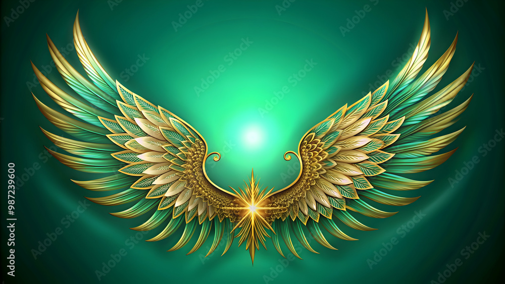 Angelic abstract motif in emerald gold color with healing emerald ...