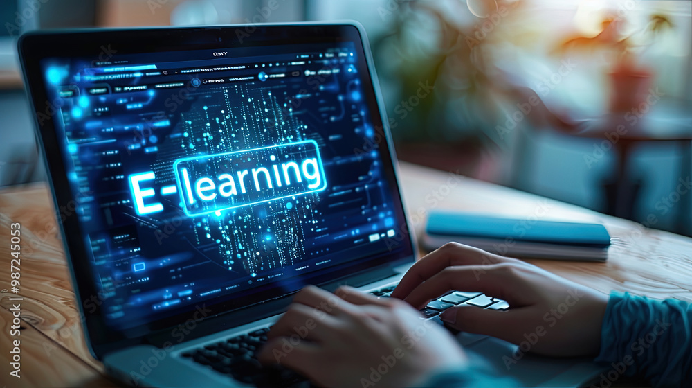 Graphic interface showing technology of digital training course, E ...