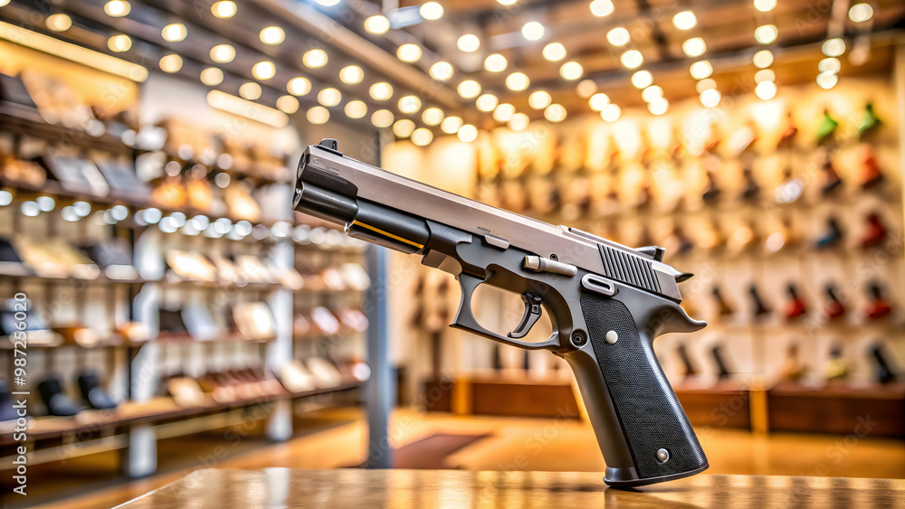 Self defense weapon hanging on the wall in a gun shop , self defense ...