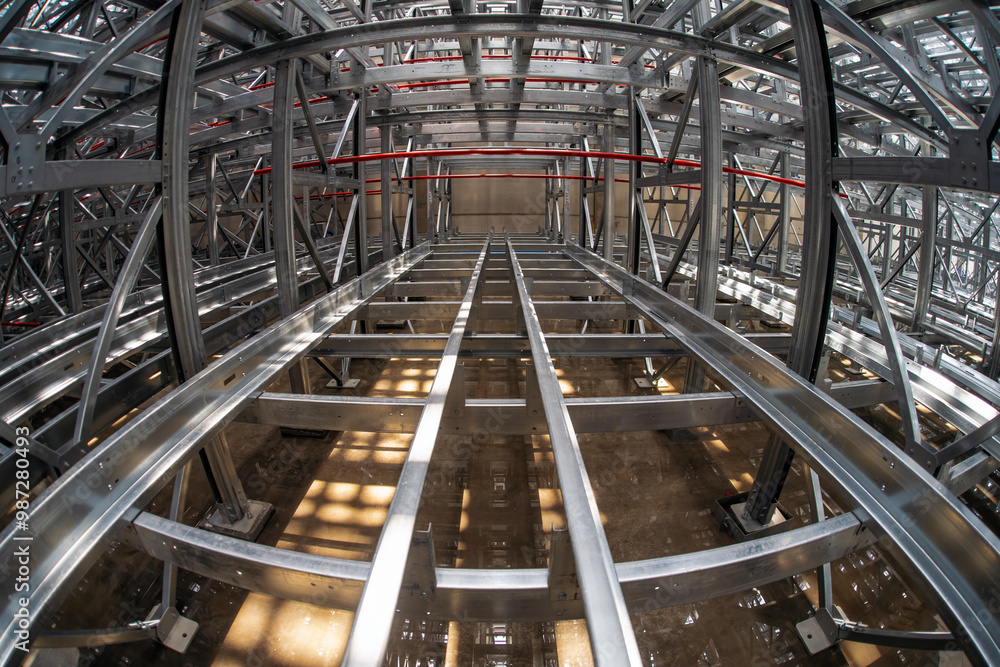 Fish-eye view of steel galvanised framework clad rack structure of asrs ...