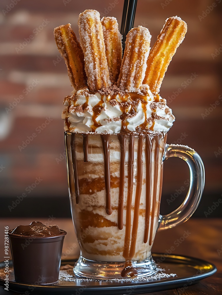 Churro Tower: A milkshake topped with a tower of churros, cinnamon ...