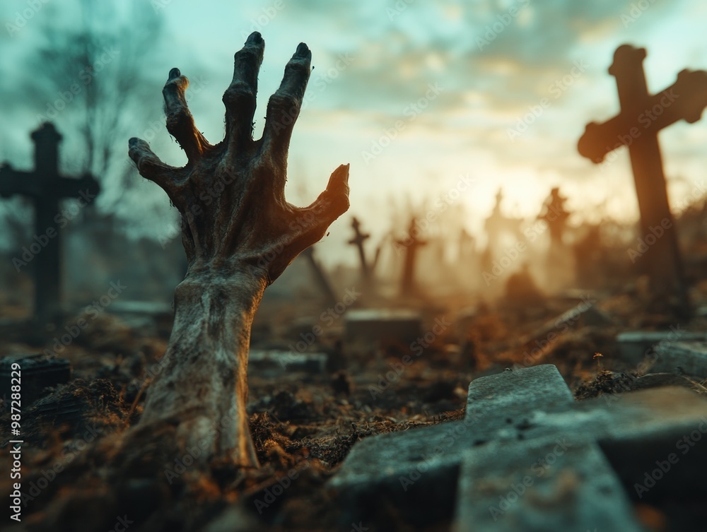 Eerie Graveyard Crawling With Undead Spirits, Their Cold Hands Reaching ...