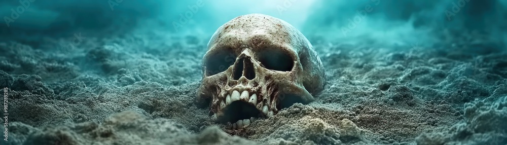 Foto de Eerie Skull Rising From the Depths, Underwater Skeleton ...