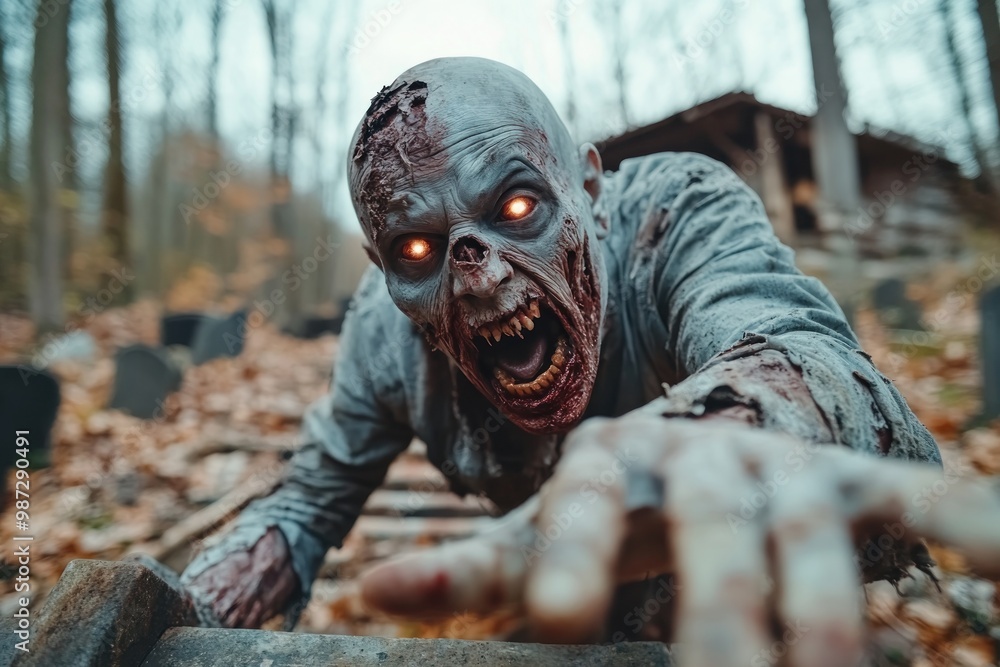 Horrifying Zombie Crawling Through Graveyard with Glowing Eyes, Scary ...
