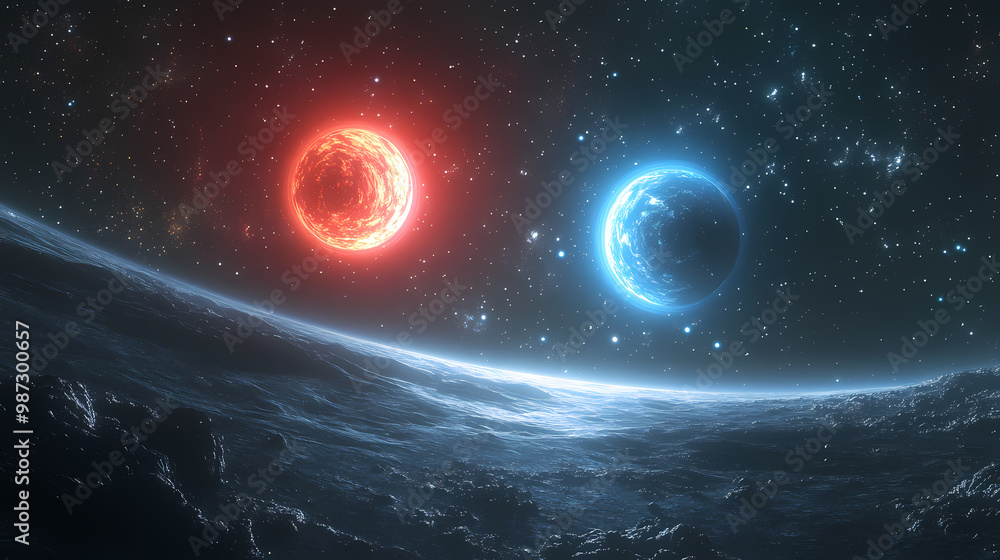 Generative AI, Cinematic View of a Dual-Sun Solar System Stock Photo ...