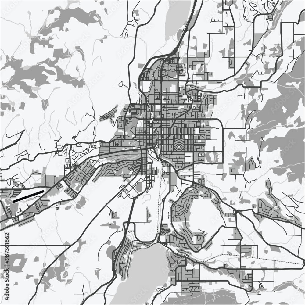 Map of Vernon in Canada in grayscale. Contains layered vector with ...