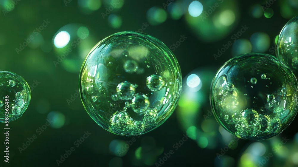 futuristic green hydrogen water element bubbles with artificial ...