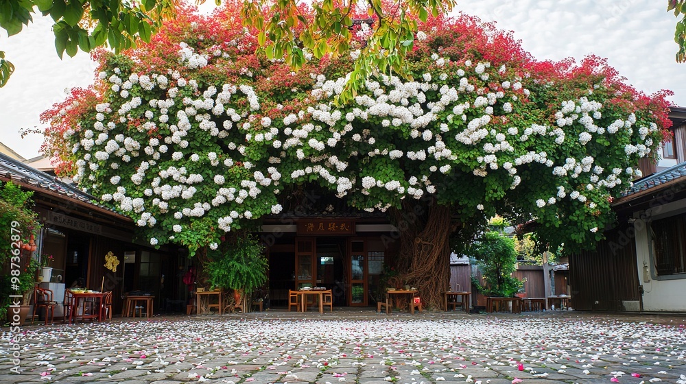 A stunning nine-layered kudzu tree in front of a house, adorned with ...