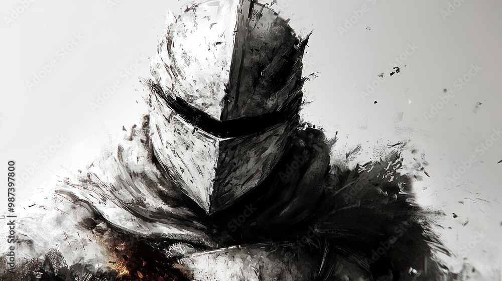 A valiant knight prepares for battle, enveloped in a shroud of darkness ...