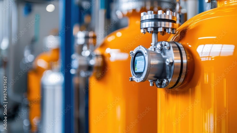 Modern chemical plant with precision mixing vats, robotic arms managing ...