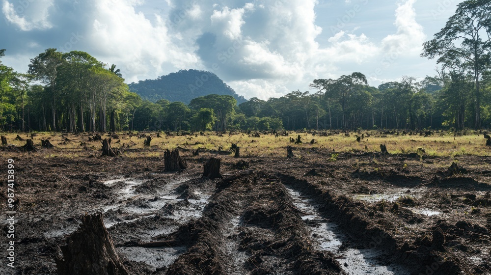 A forest suffering from degradation, with dead trees and eroded soil ...