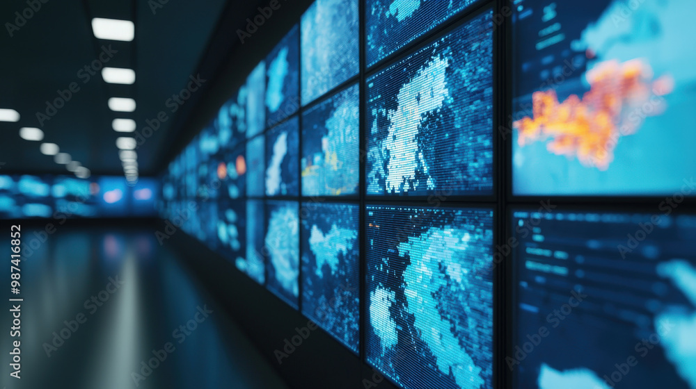 Digital display of global data visualization in modern control room ...