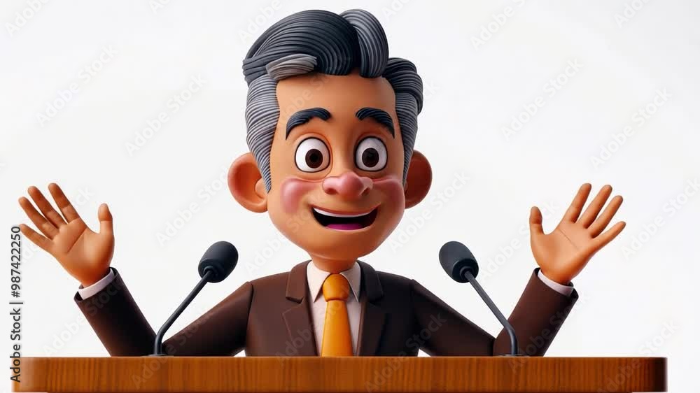 A 3D cartoon animation, isolated on a white background, shows a ...