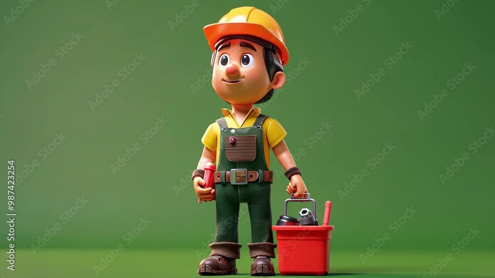 A 3D animated worker character with a toolbox, ideal for construction ...