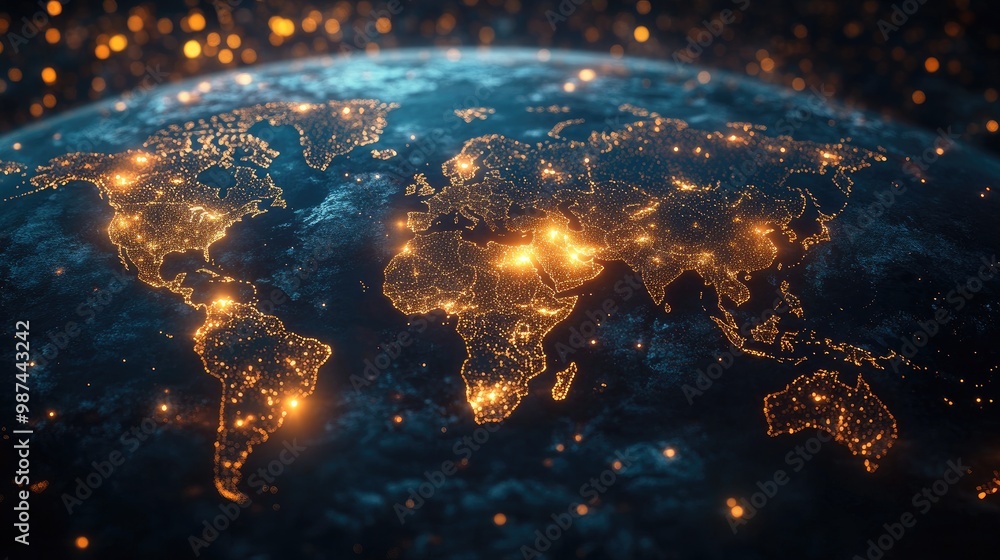 Map of the world with numerous crisis points lit up, illustrating the ...