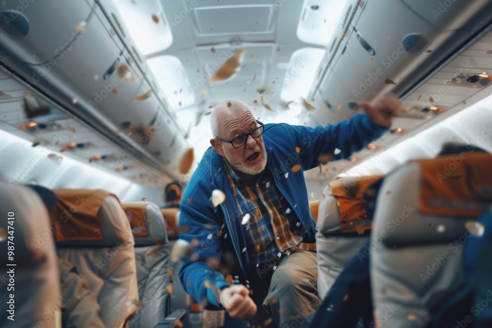 Turbulence creates anxiety passengers airplane cabin seats. Fearful ...