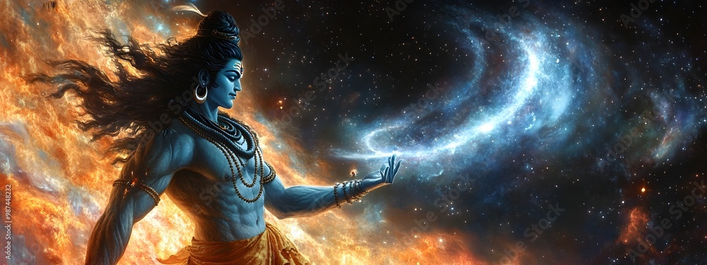 This captivating image depicts the cosmic and divine creation of the ...