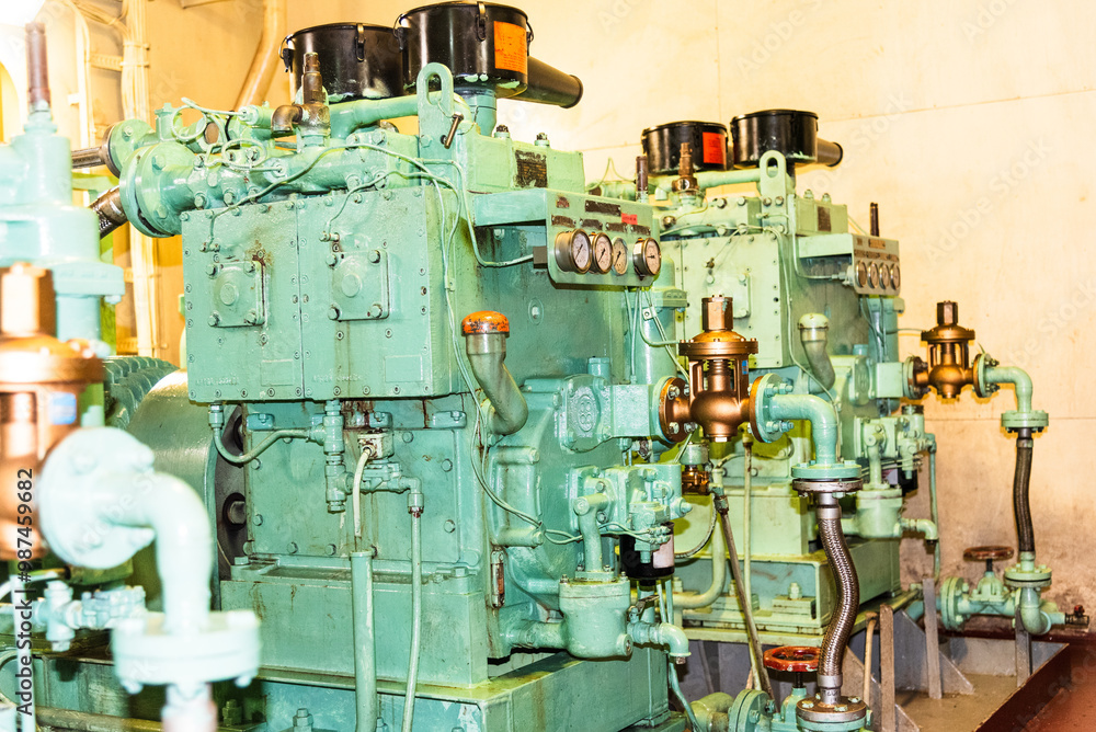 Main starting air compressor used for compressing air necessary to ...