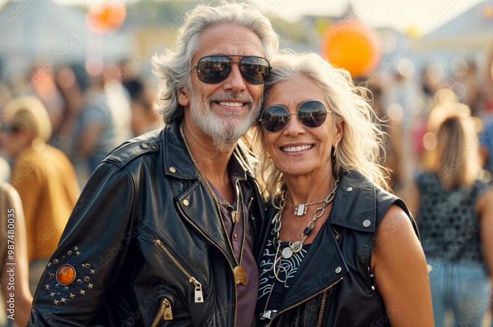 Crazy senior couple on punk music concert. Cool old man and woman in ...