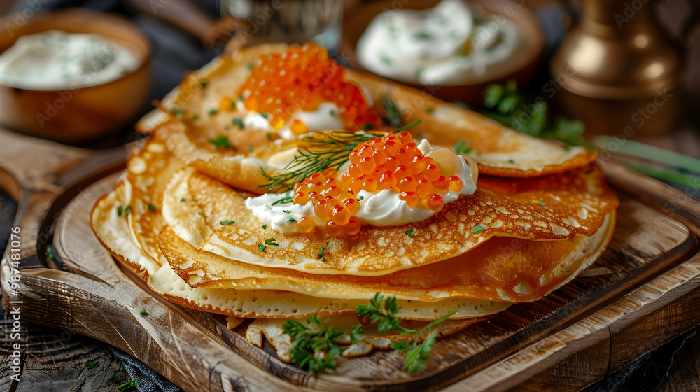 Delectable Crepes with Red Caviar and Sour Cream A Culinary Delight ...