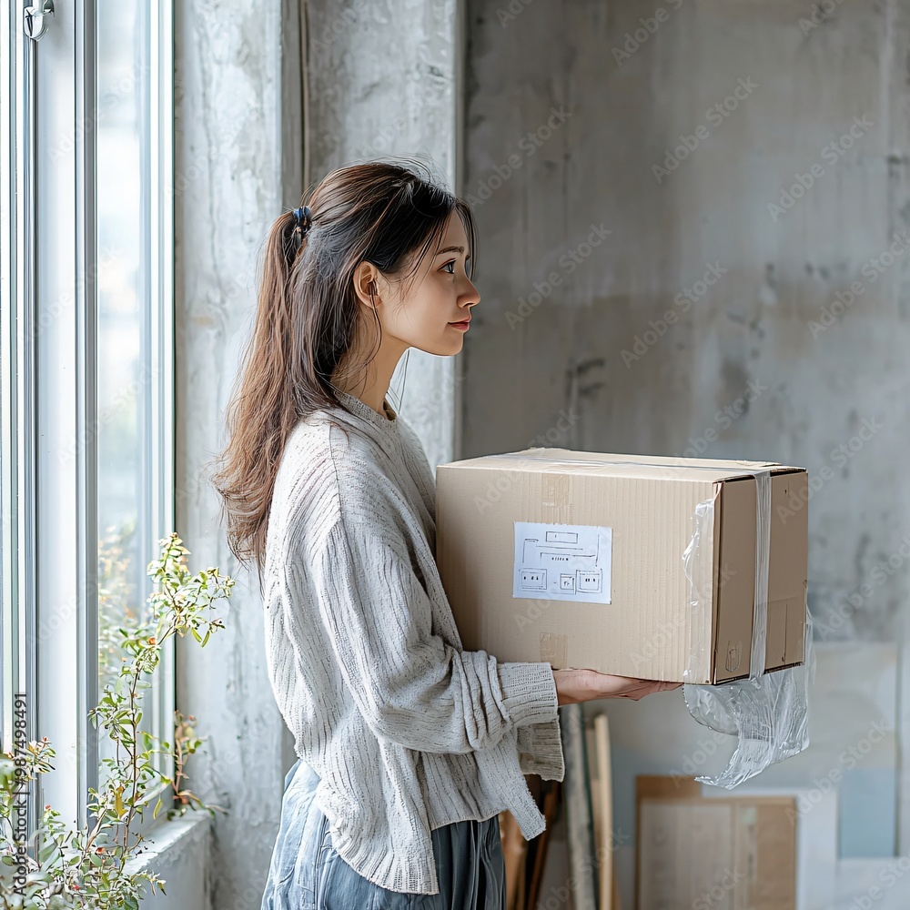Person looking around a half empty room holding a box marked fragile ...