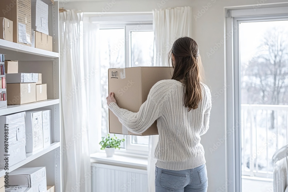 Person struggling slightly to lift a heavy box labeled books standing ...