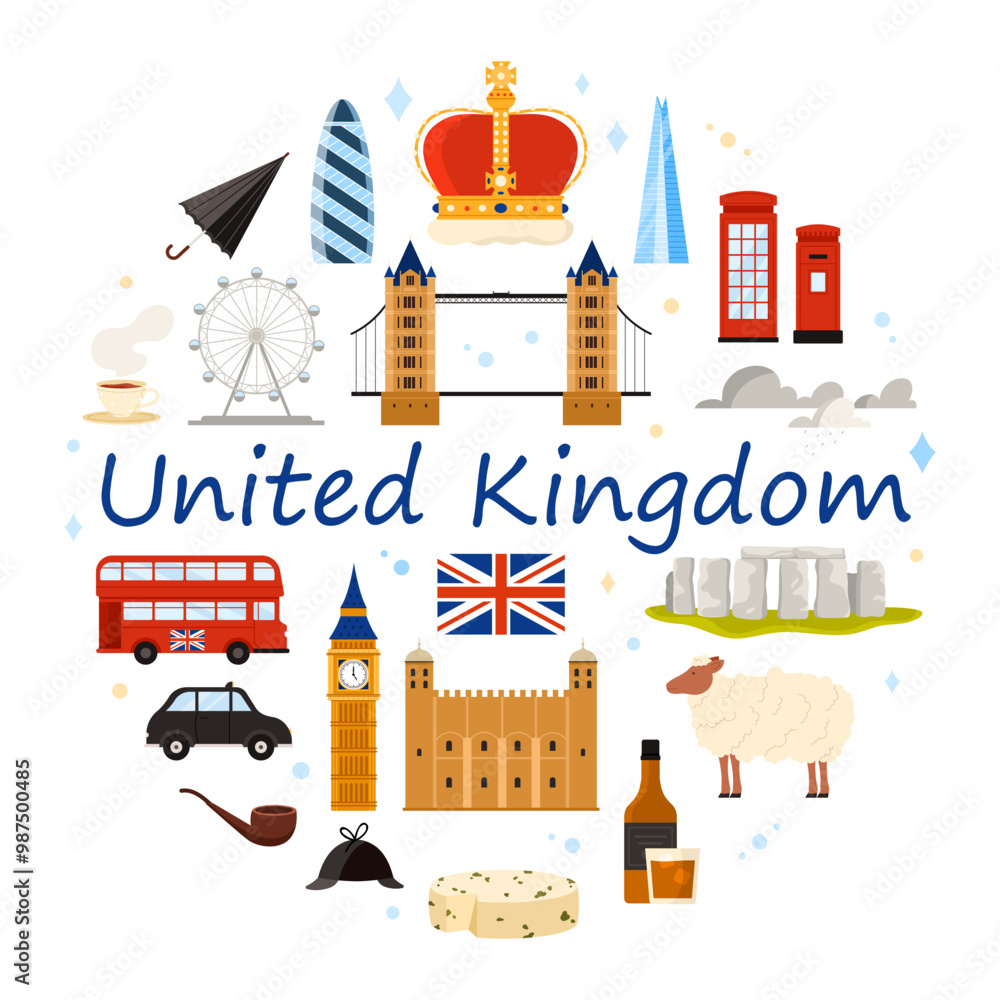 Travel to Great Britain Kingdom and London round banner design. Culture ...
