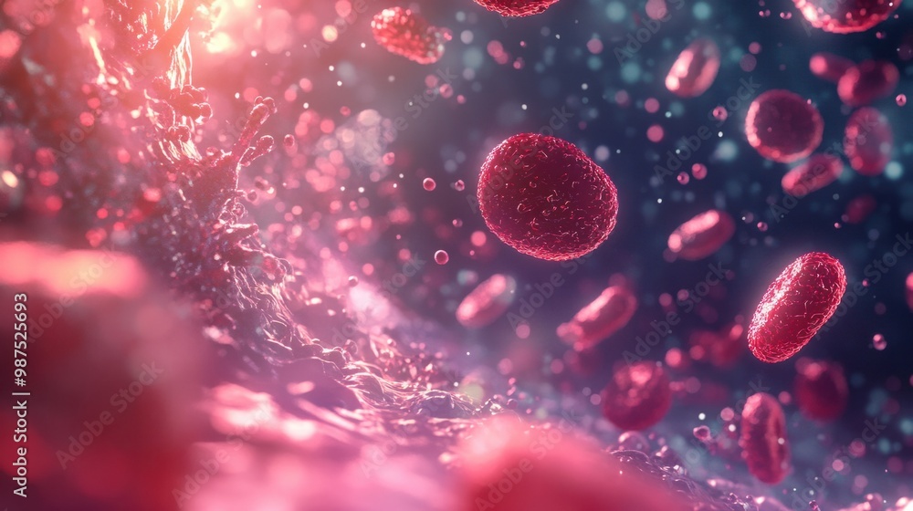 Animated cells in the bloodstream, focusing on the interaction between ...