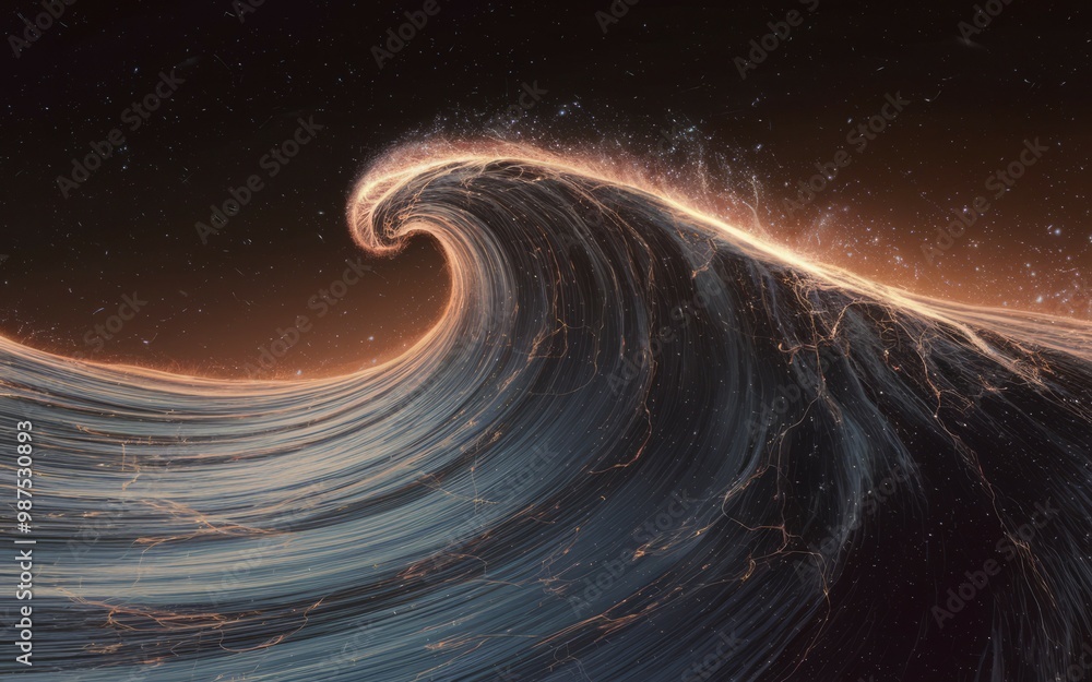 Cosmic wave. Abstract art of a wave with sparkling light, symbolizing ...