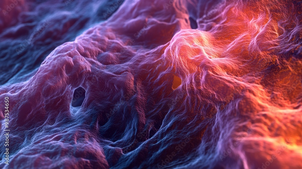 Microscopic view of the heart muscle cells, highlighting the tissue ...