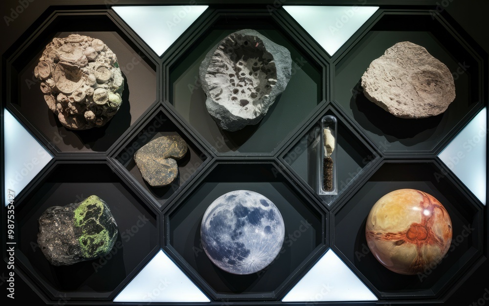 Space rock collection. Diverse collection of space rocks, including ...