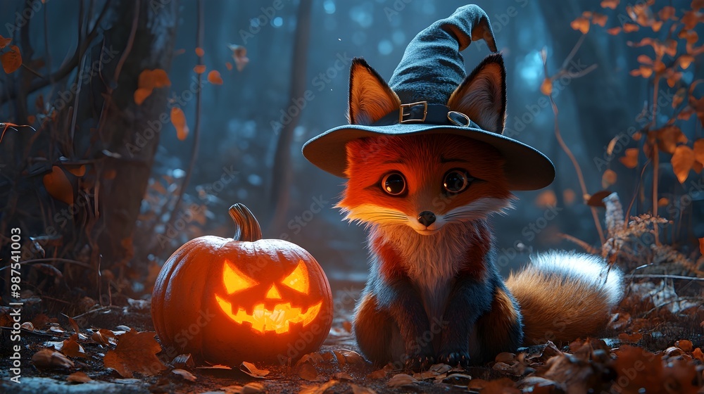 Enchanting image of a mischievous fox wearing a witch s hat sitting ...