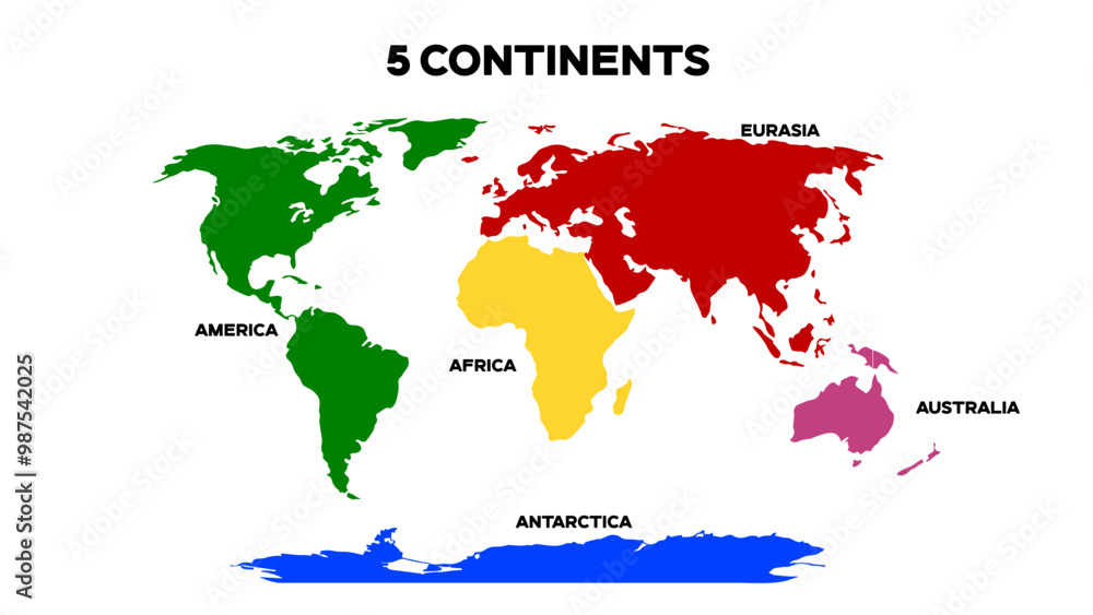 Vetor do Stock: World Map Divided into 5 Continents. International ...