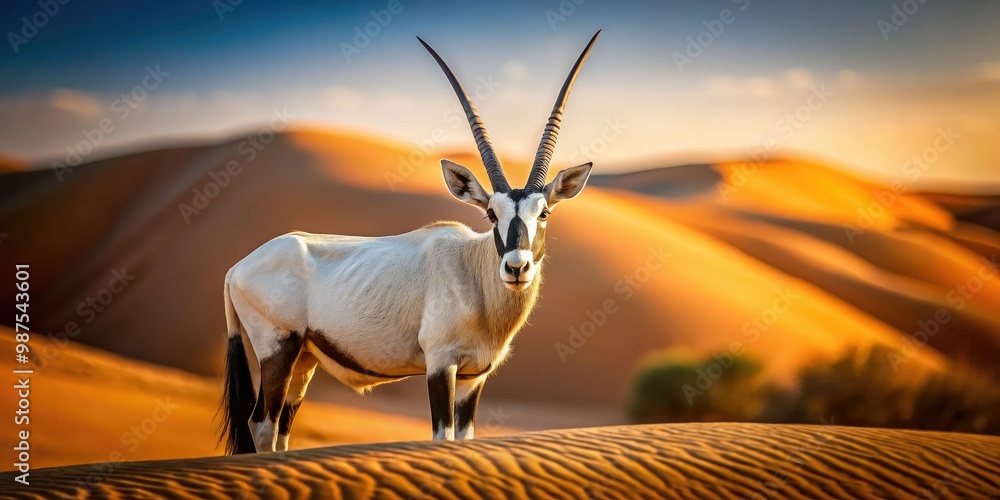 Majestic Arabian Oryx stands gracefully in desert, showcasing its ...