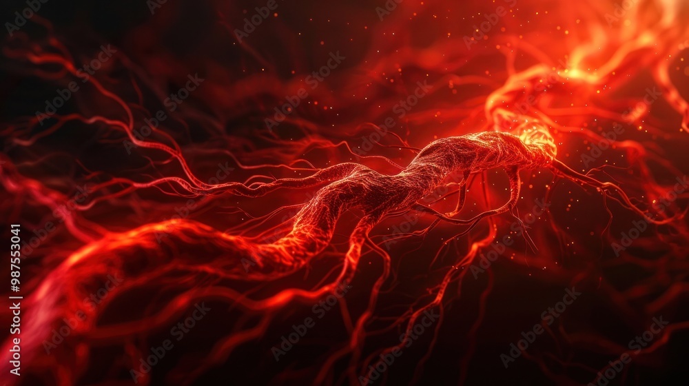 Intense and dramatic scene of a fiery volcanic eruption with exploding ...