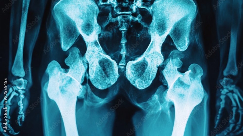 Detailed hip X-ray on a lightbox, showcasing optimal bone alignment ...